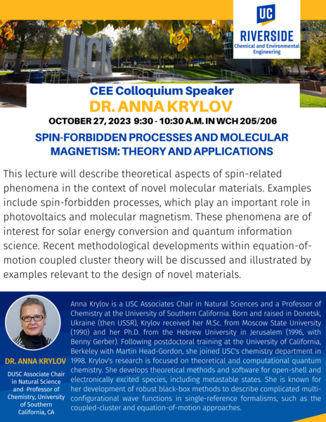 Dr. Anna Krylov CEE COL 23F | Chemical and Environmental Engineering